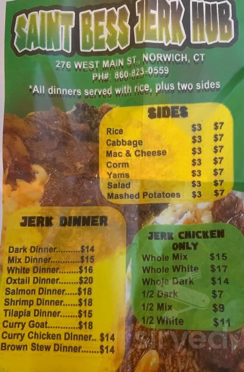 Saint Bess Jerk Hub menu in Norwich, Connecticut, USA