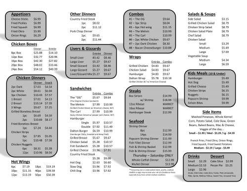 Dalton's menu in Moultrie, Georgia, USA