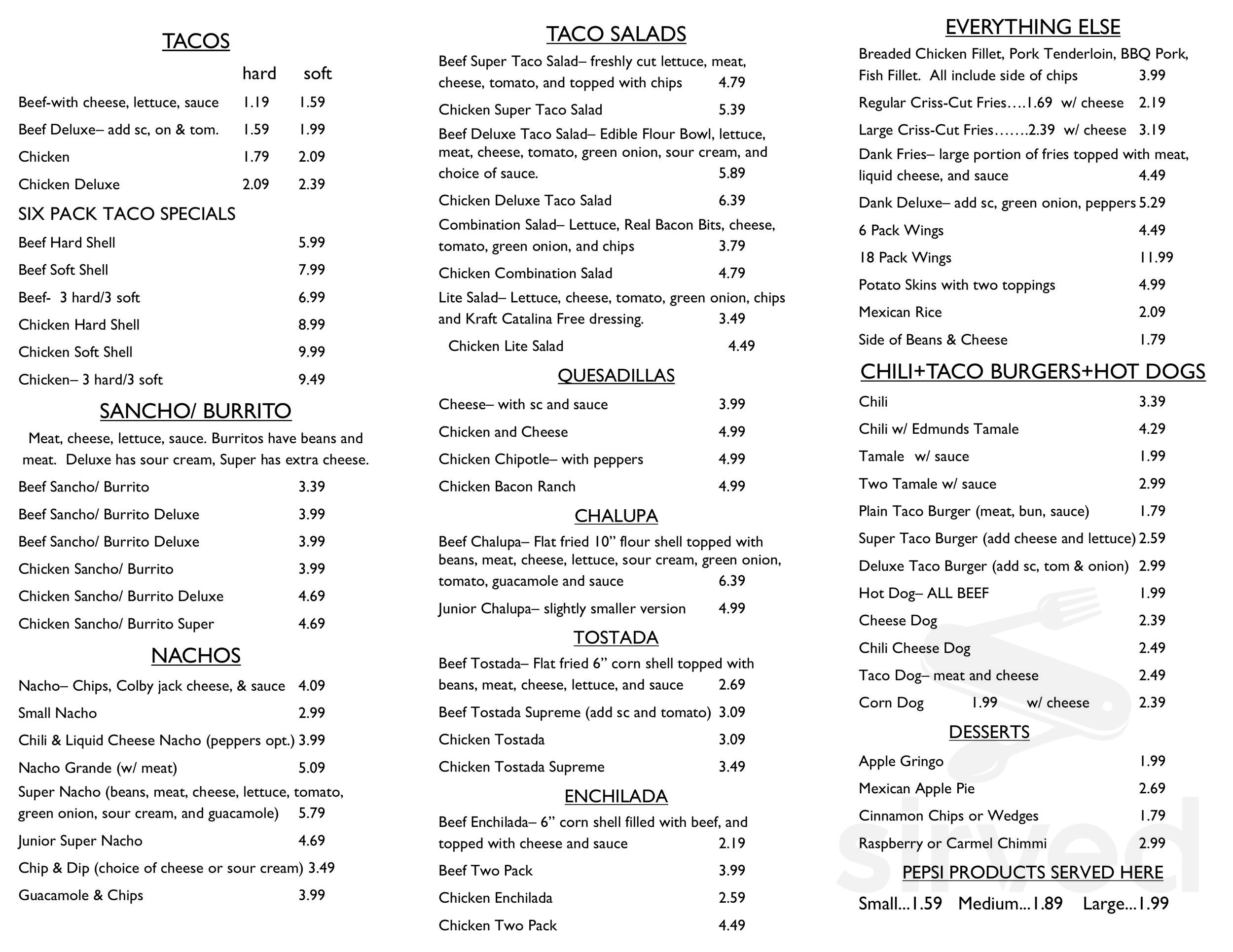 Menu for Taco Gringo North in Springfield, Illinois, United States