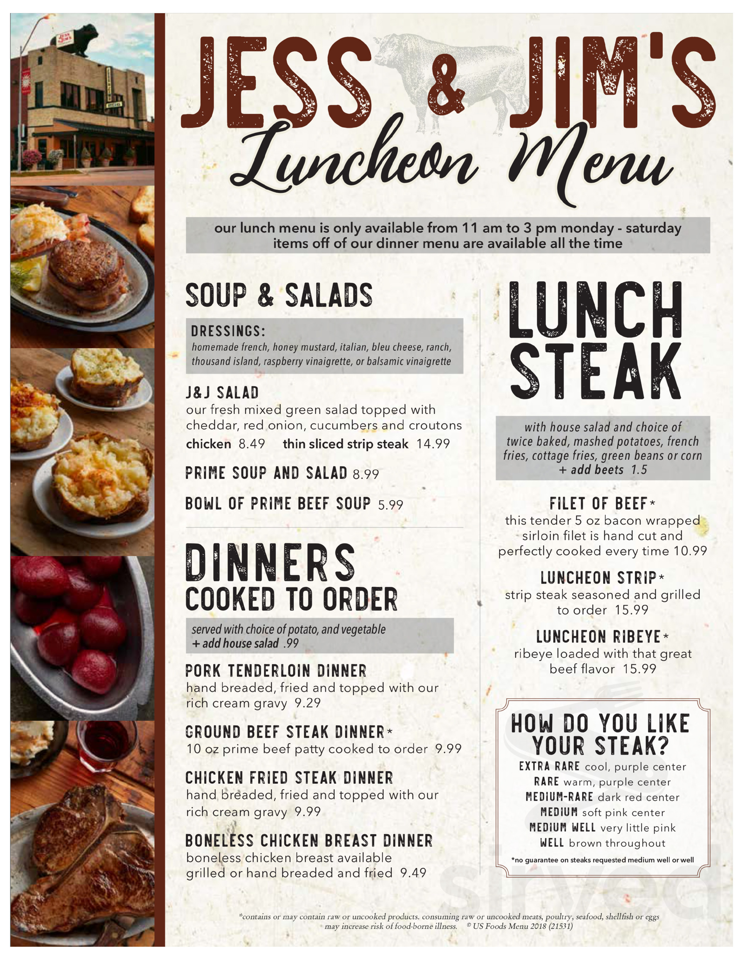 Jess and Jim's Steak House menu in Kansas City, Missouri, USA