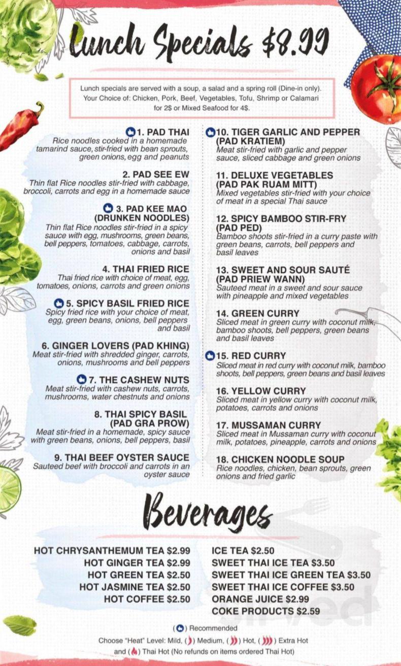 Menu - Fishers IN's Thai Garden Restaurant | Sirved