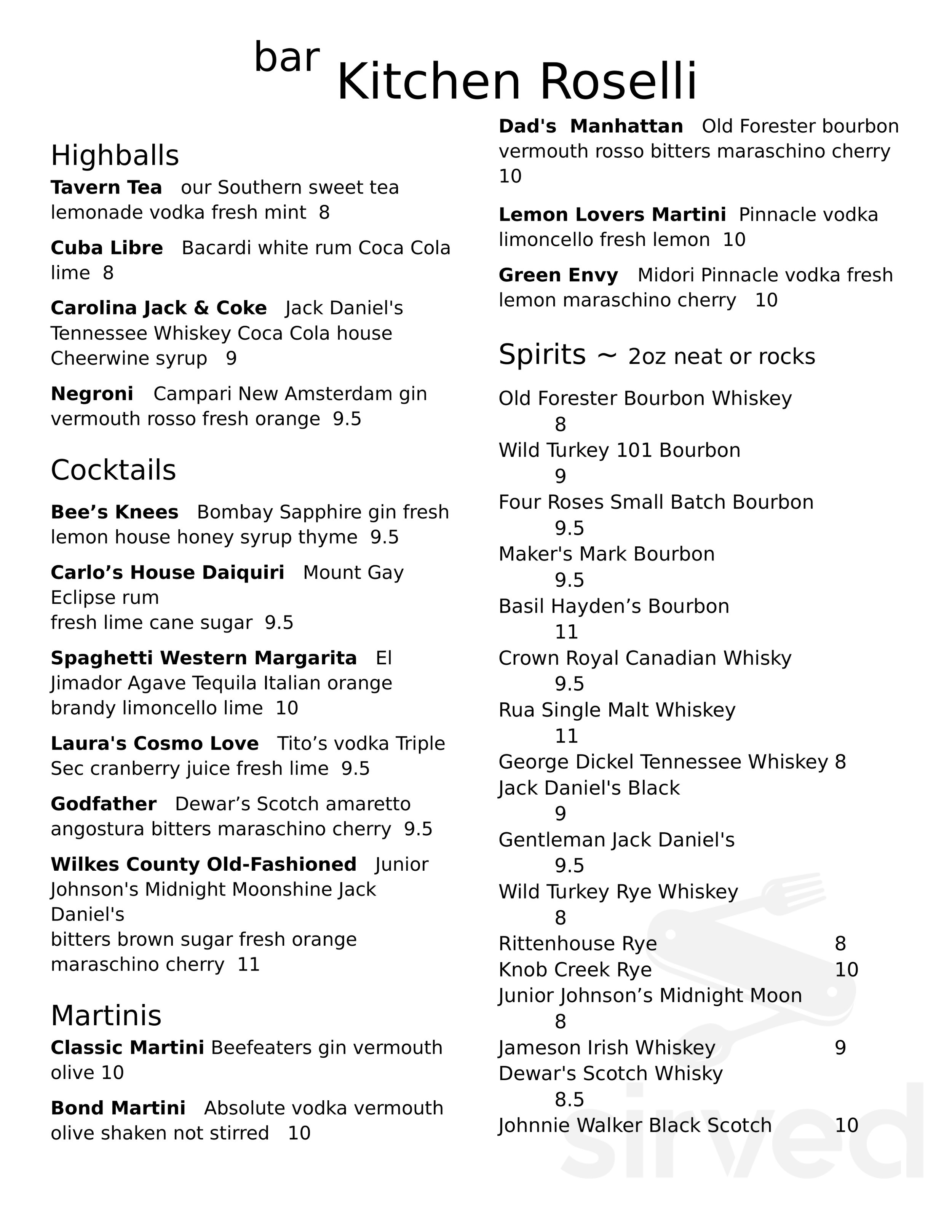 Menu - East Bend NC's Kitchen Roselli | Sirved
