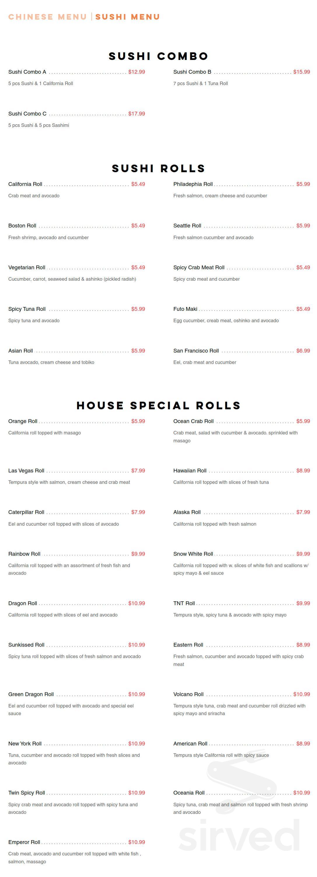 WooChi super buffet menu in Mesa, Arizona, USA