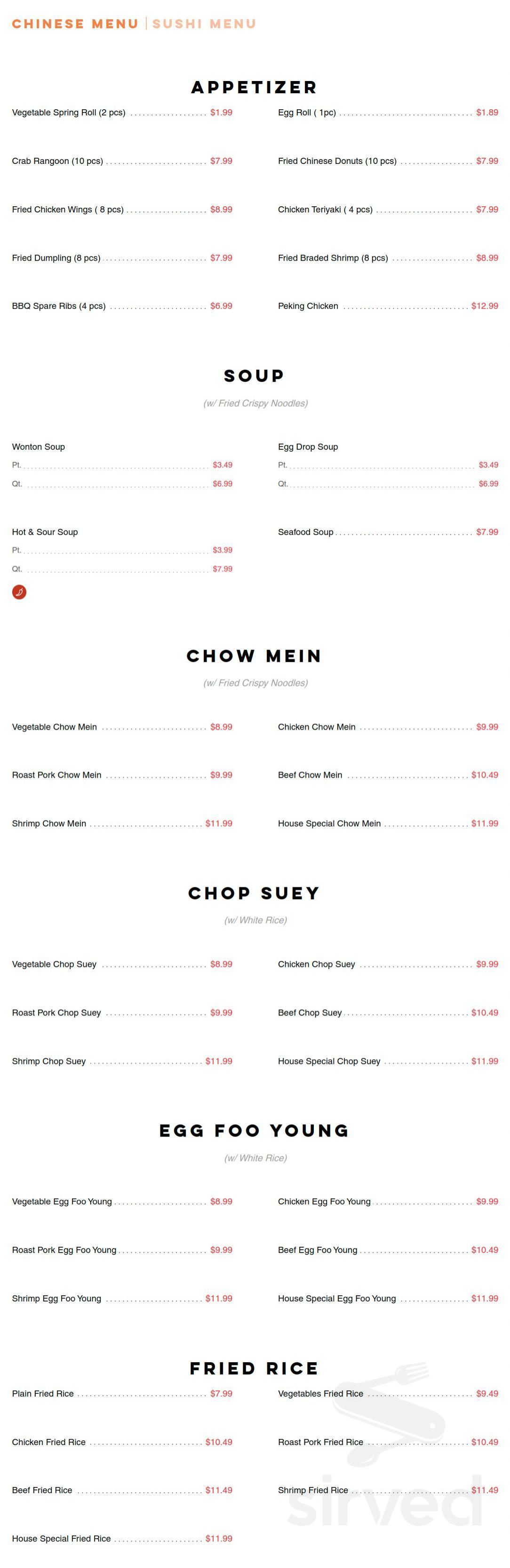 WooChi super buffet menu in Mesa, Arizona, USA