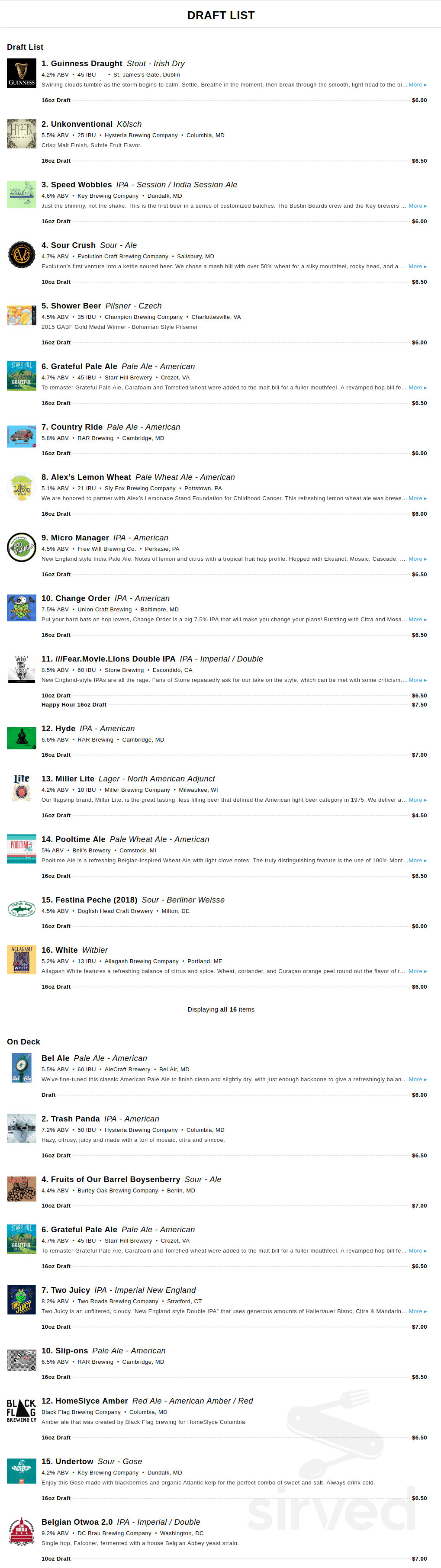 Fallston Barrel House menu in Fallston, Maryland, USA