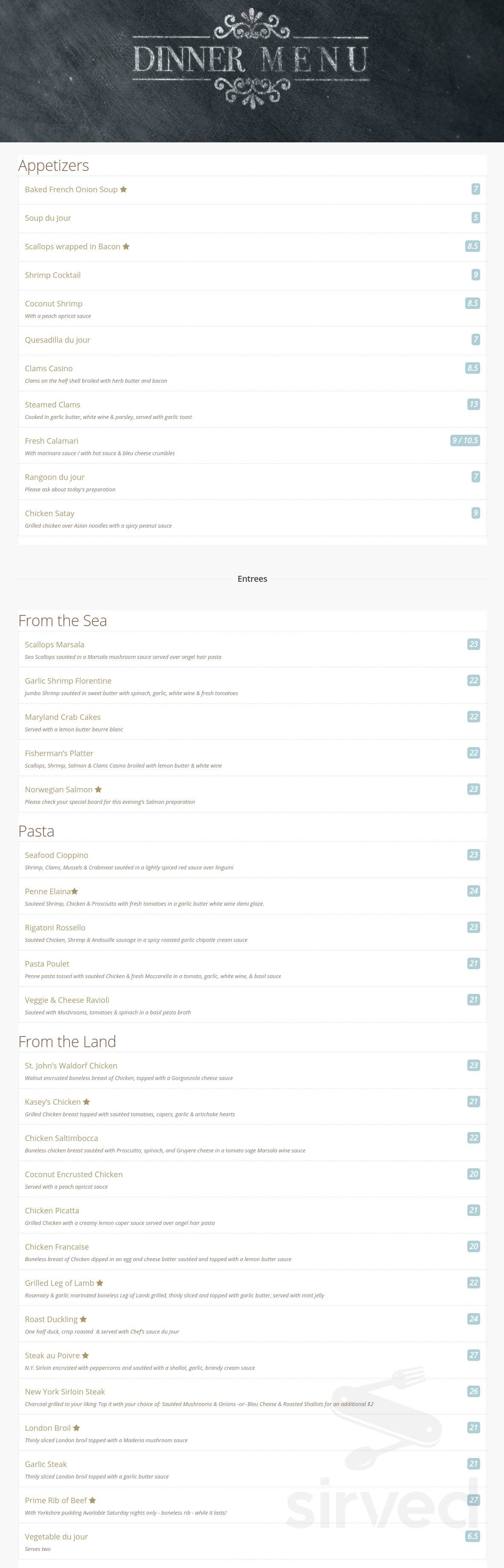 Hoffman House menus in Kingston, New York, United States