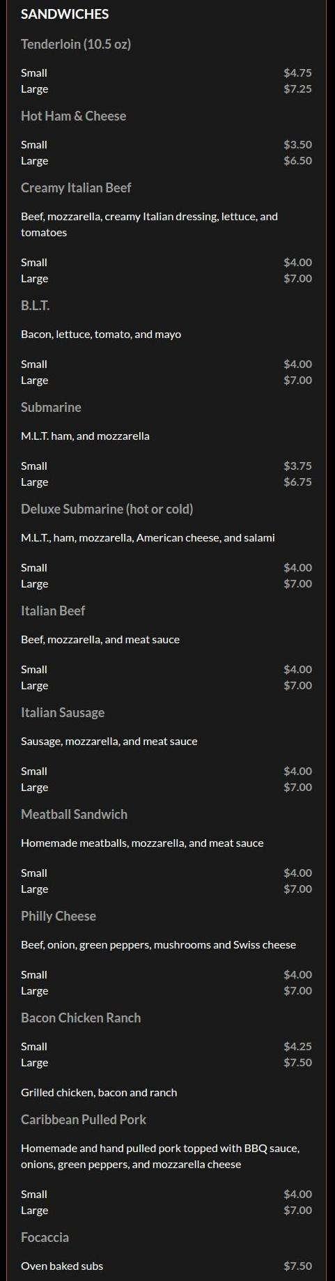 Alfano's Pizza Restaurant menu in Carthage, Illinois, USA