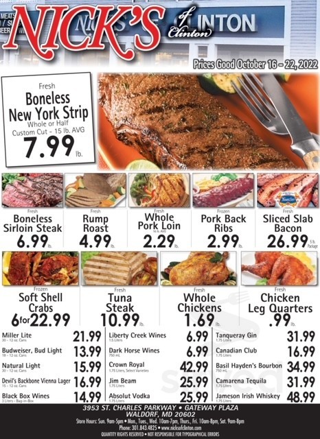 Menu for Nick's of Clinton in Waldorf, MD | Sirved
