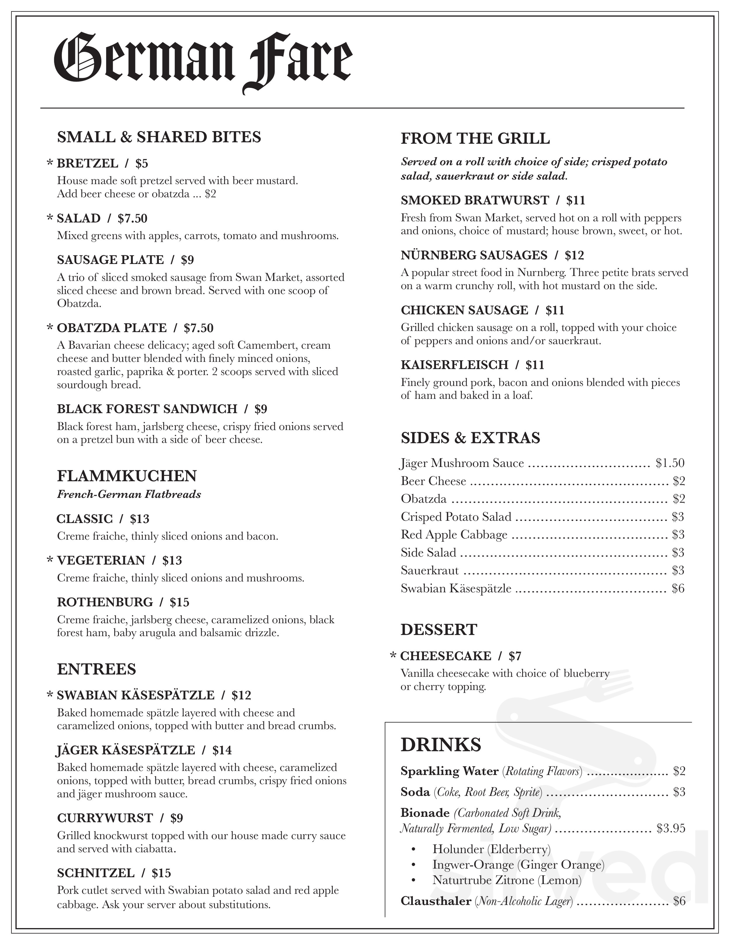 Menu for Faircraft Brauhaus in Fairport, NY | Sirved