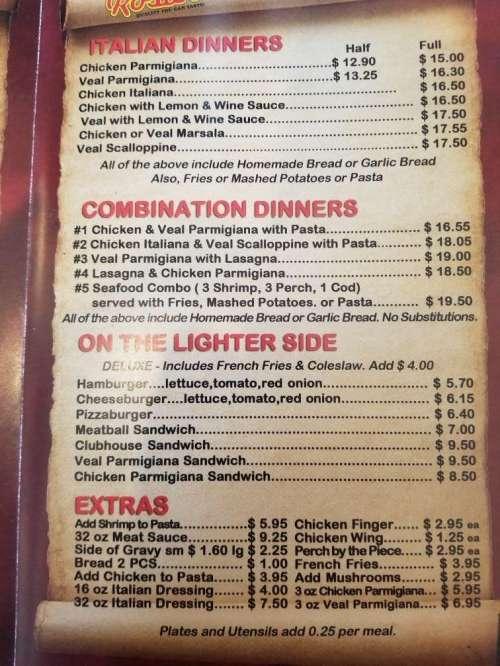 Rosa's Italian Restaurant menu in Amherstburg, Ontario, Canada