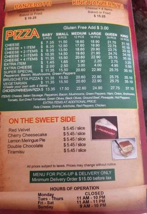 Rosa's Italian Restaurant menu in Amherstburg, Ontario, Canada