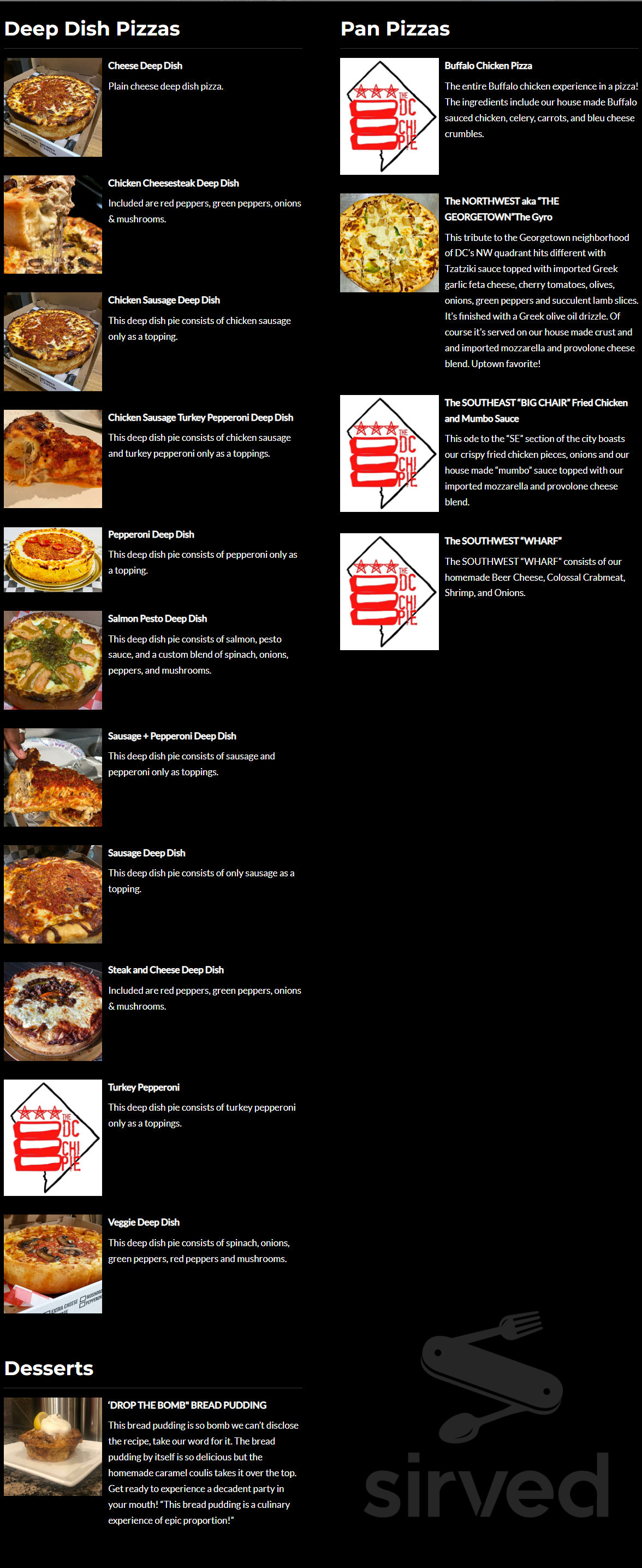 The DC Chi Pie menu in Washington, Washington D.C, USA