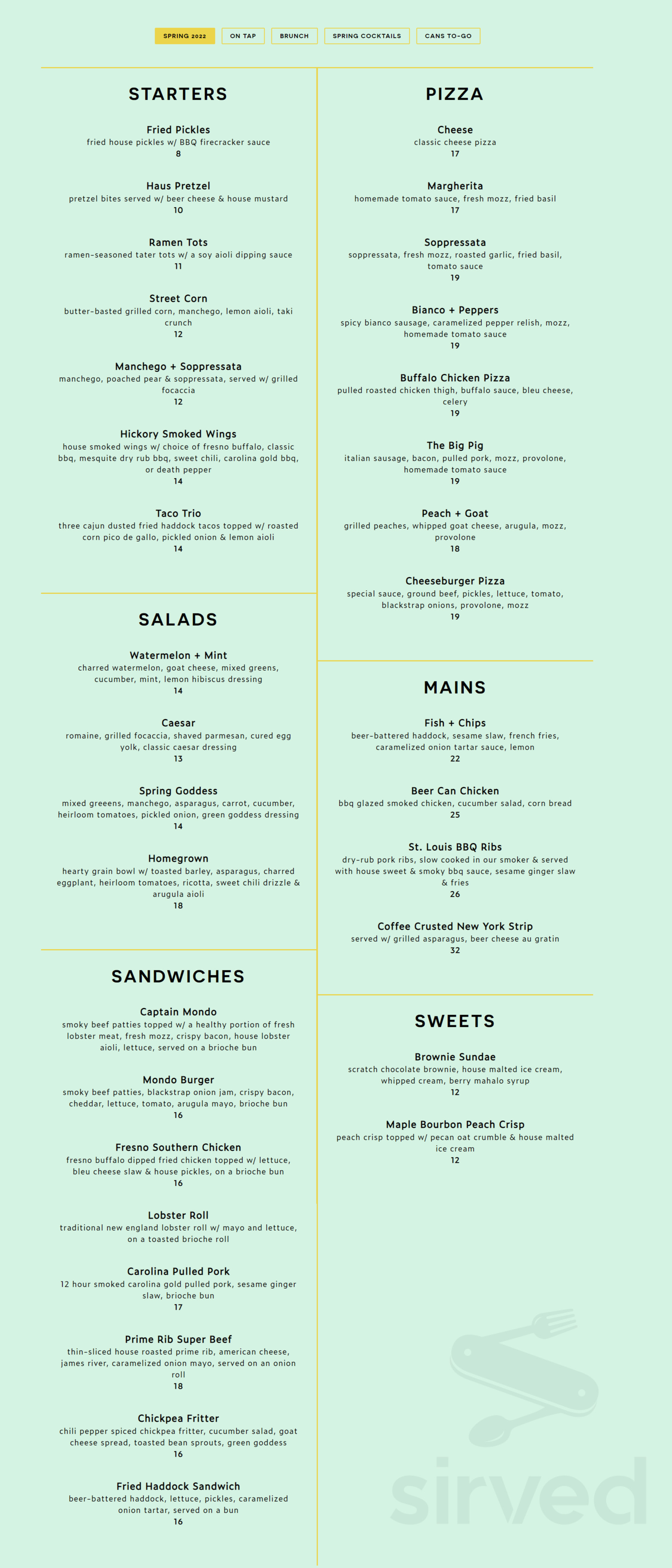Faces Brewing Co. menu in Malden, Massachusetts, USA