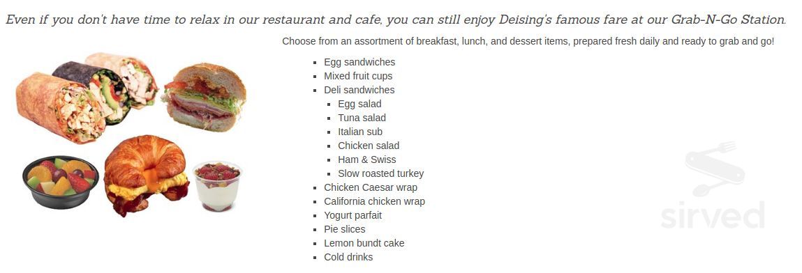 Deising's Bakery & Restaurant menu in Kingston, New York, USA