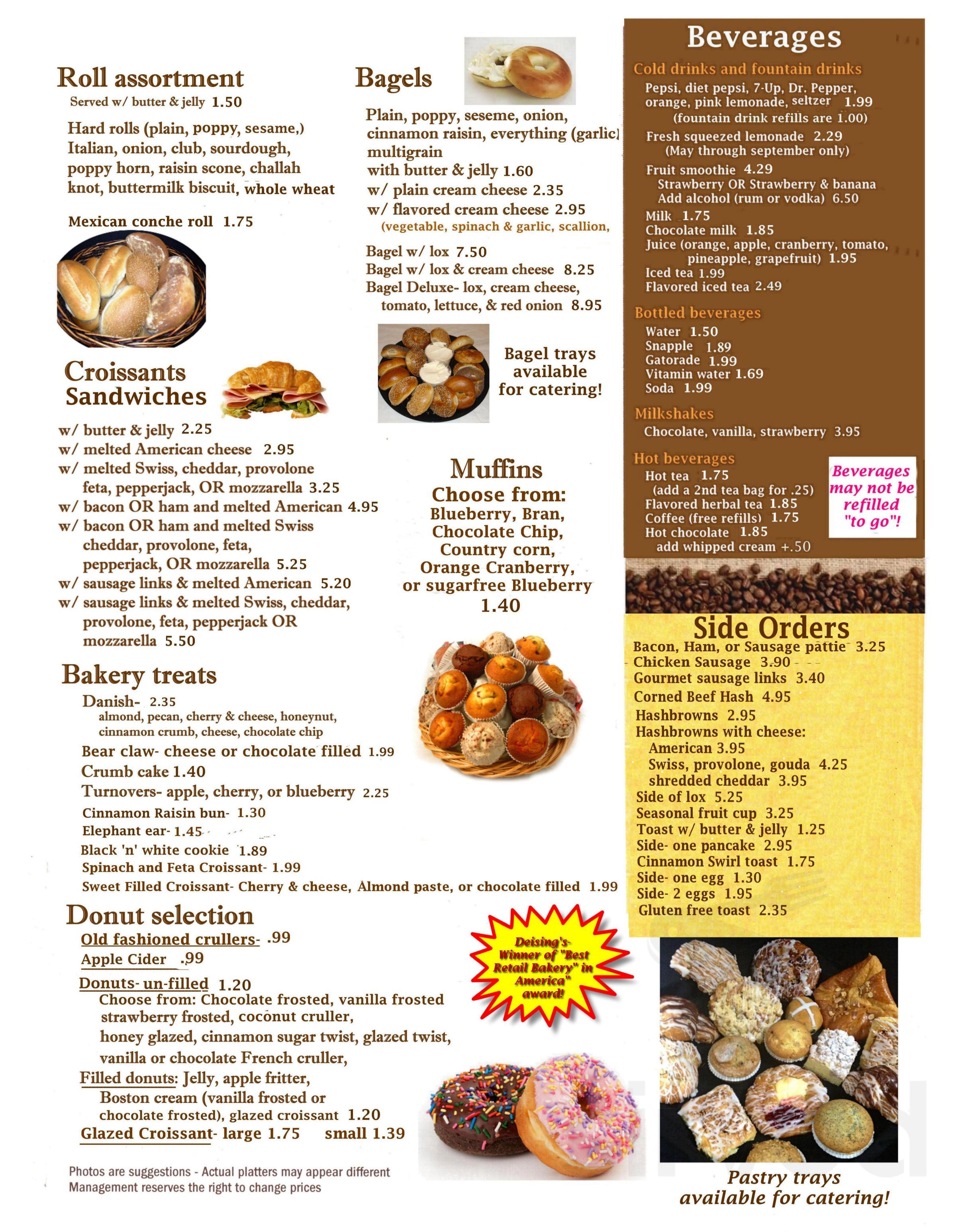 Deising's Bakery & Restaurant menu in Kingston, New York, USA