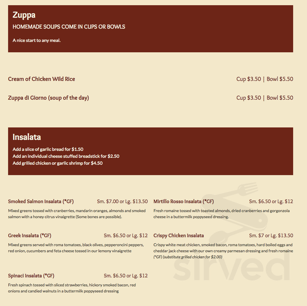 Bello Cucina menu in St Joseph, Minnesota, USA