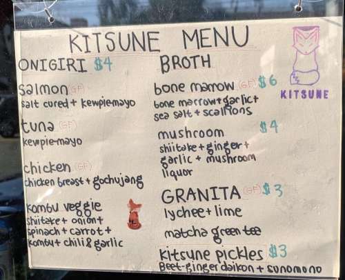Kitsune menu in Los Angeles, California, USA