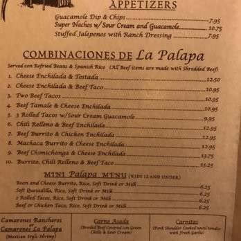 La Palapa Mexican Restaurant menu in Lakeside, California, USA