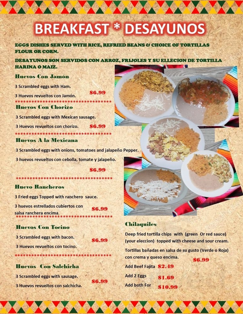 El Piquin Mexican Restaurant menu in Arlington, Texas, USA