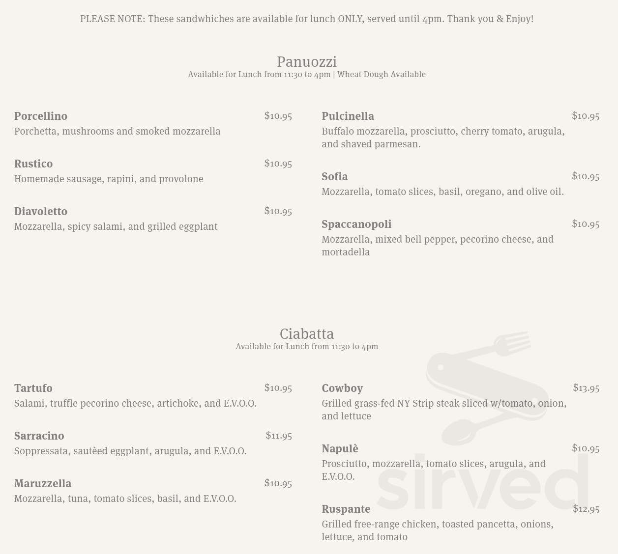 Napule menus in Sarasota, Florida, United States