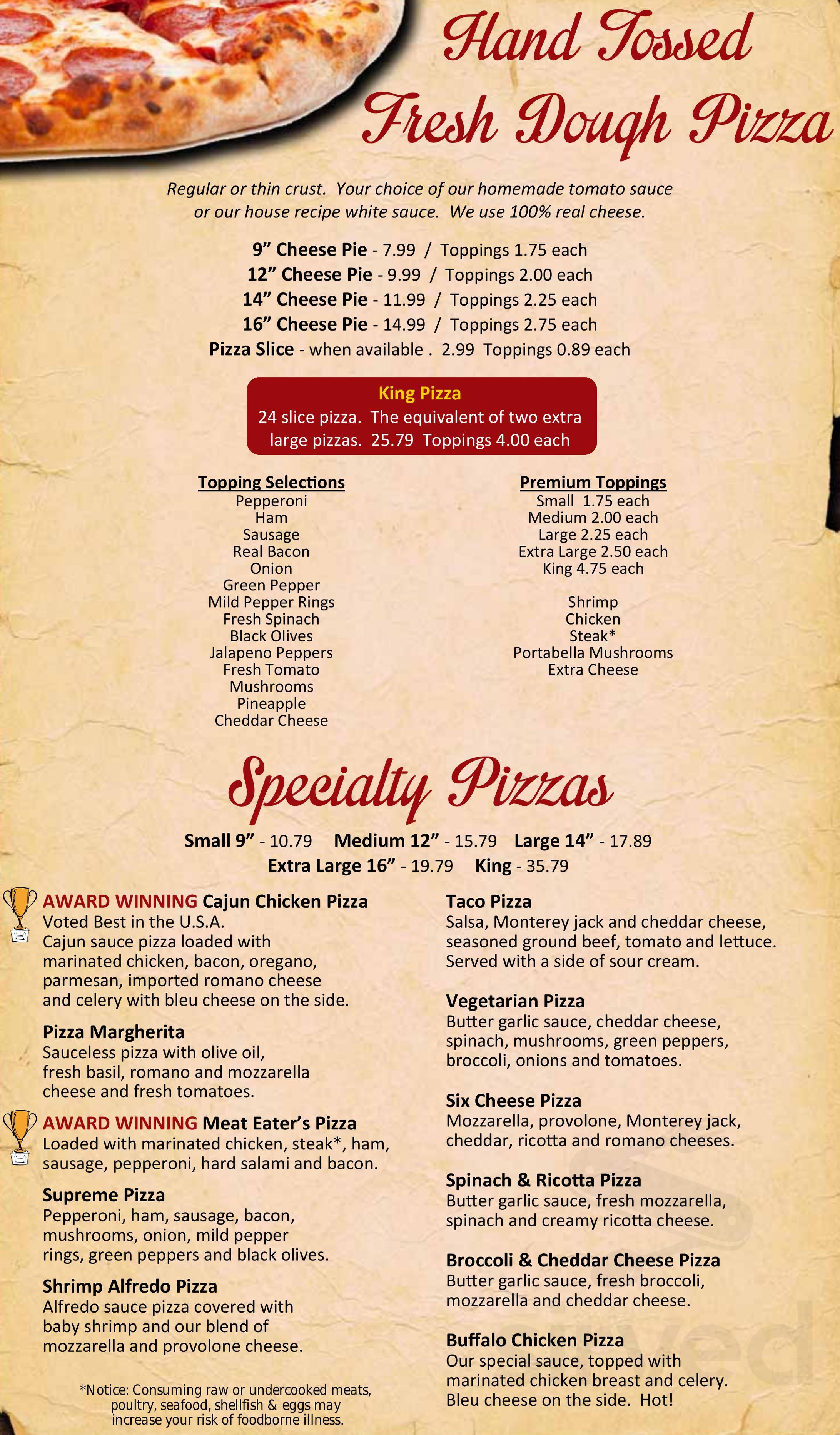 Menu for Pizza Palace Plus in Emporium, PA | Sirved