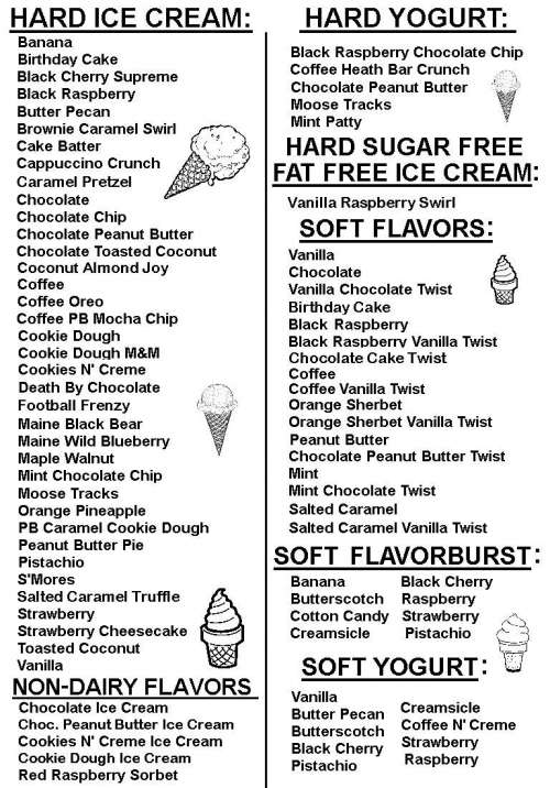 Guptill's Ice Cream menu in Cohoes, New York, USA