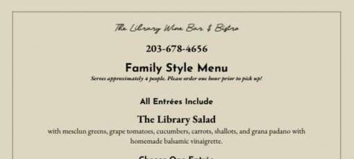 Menu for The Library Wine Bar and Bistro in Wallingford, CT | Sirved