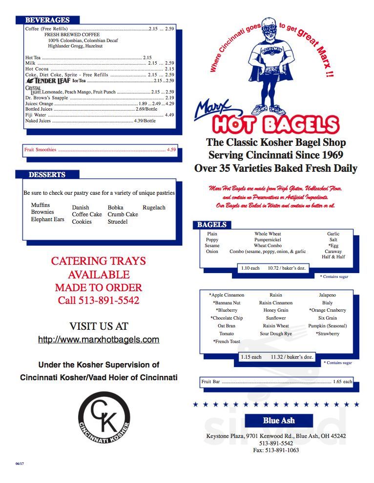 Marx Bagels menu in Blue Ash, Ohio, USA