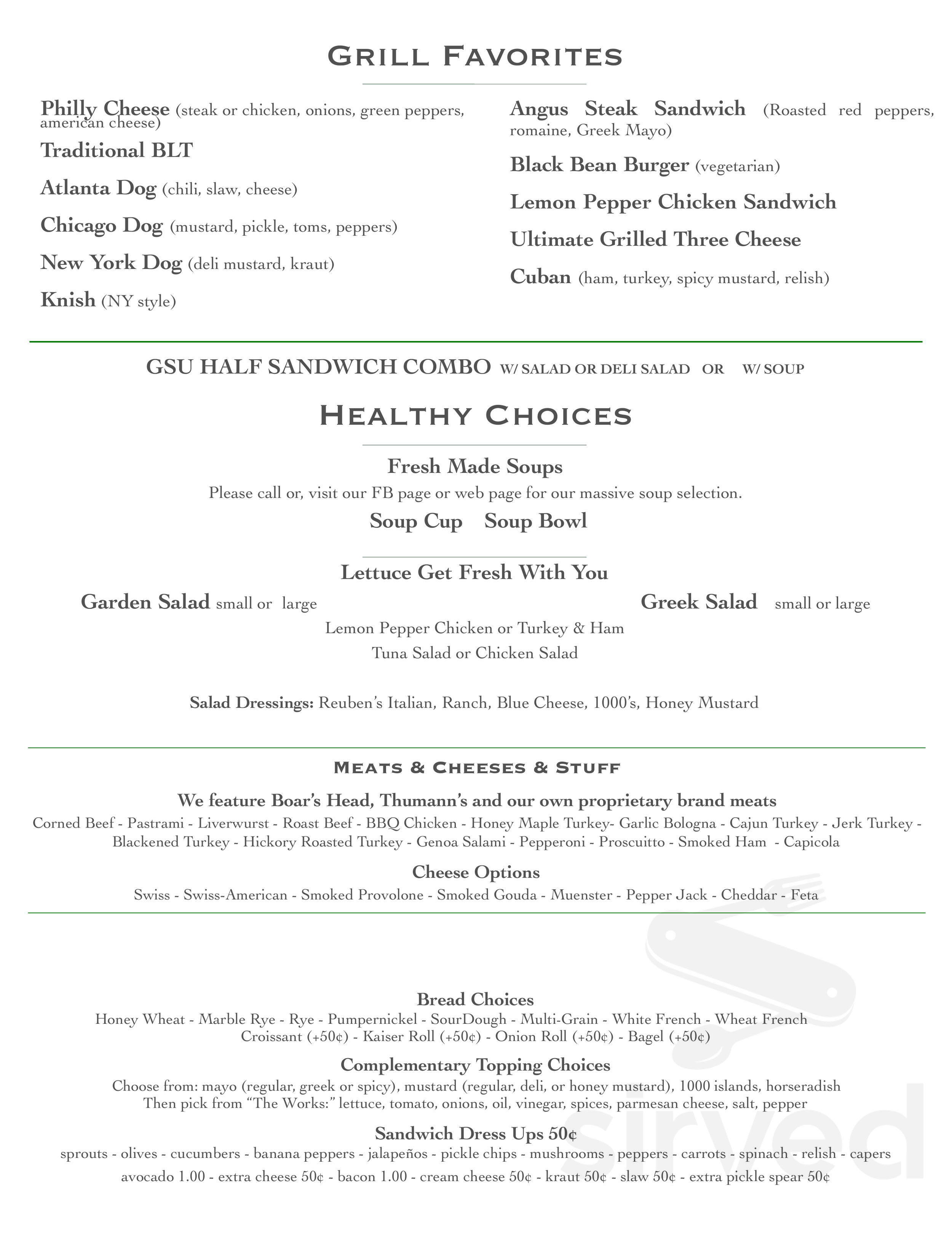 Reuben's Deli menu in Atlanta, Georgia, USA