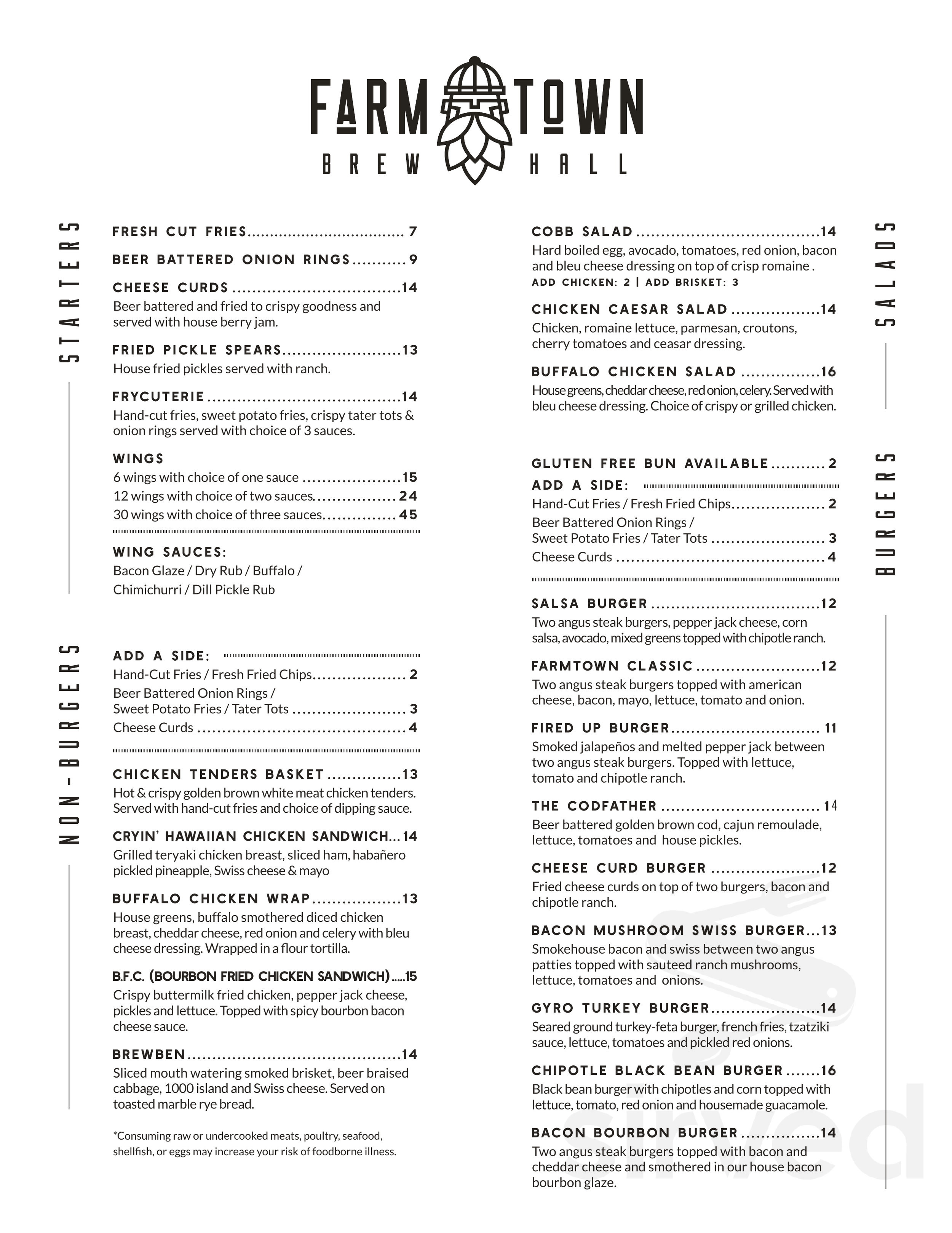 Farm Town Brew Hall menu in Farmington, Minnesota, USA