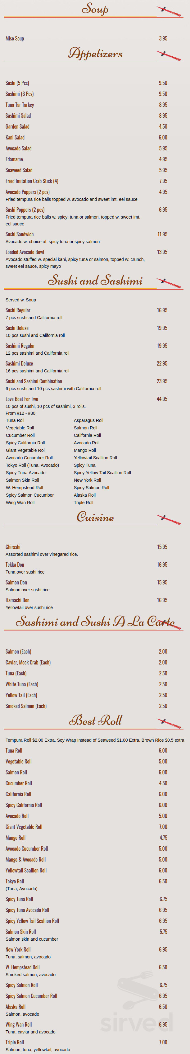 Wing Wan menu in West Hempstead, New York, USA