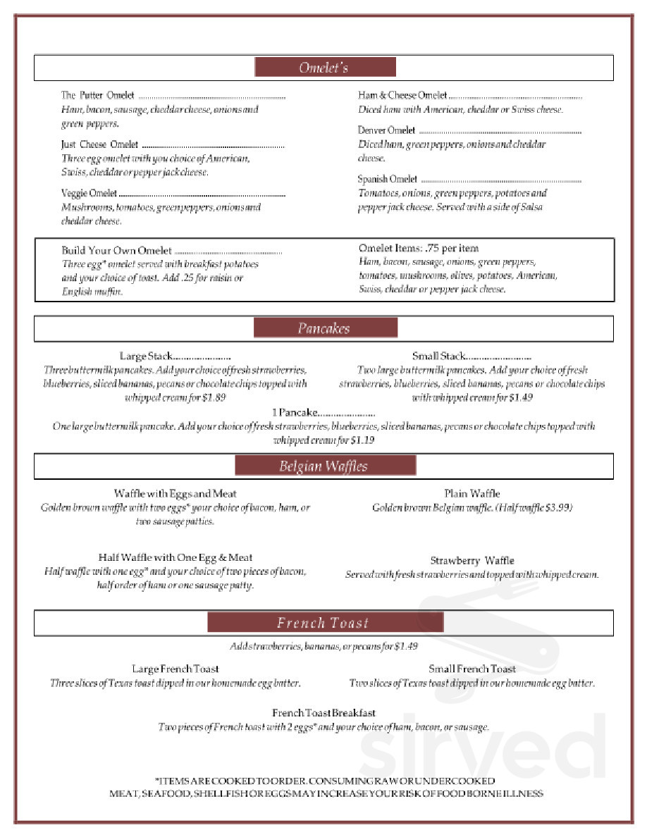 The Crooked Putter Restaurant menu in Buckeye, Arizona, USA