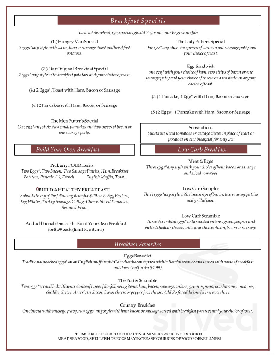 The Crooked Putter Restaurant menu in Buckeye, Arizona, USA