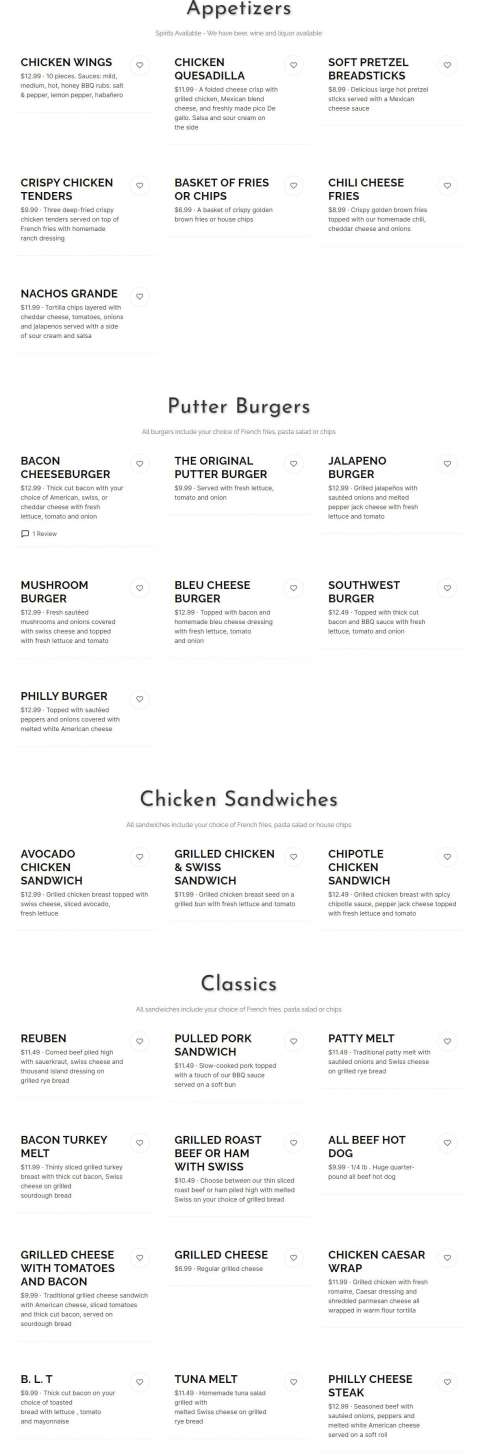 The Crooked Putter Restaurant & Pizzeria menu in Sun City West, Arizona ...