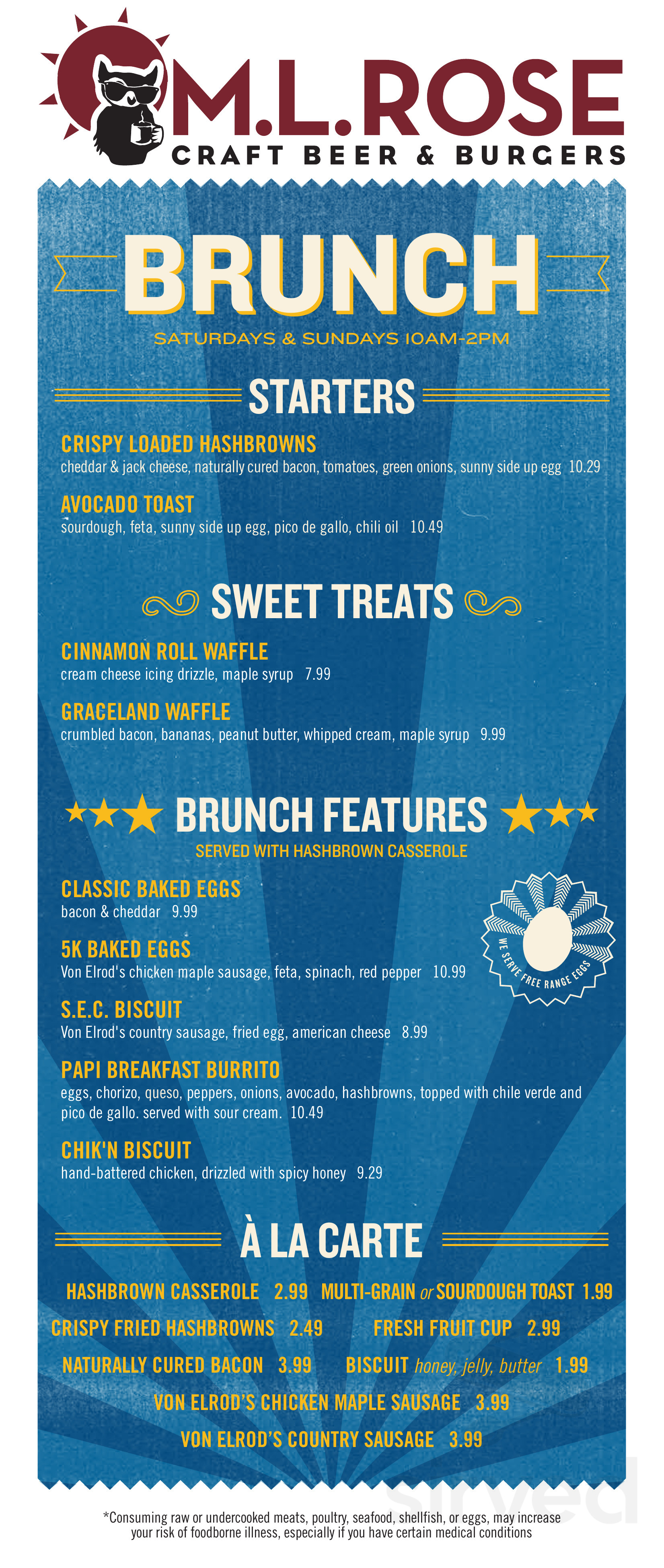Menu for M.L.Rose Craft Beer & Burgers - Providence in Mt. Juliet, TN ...