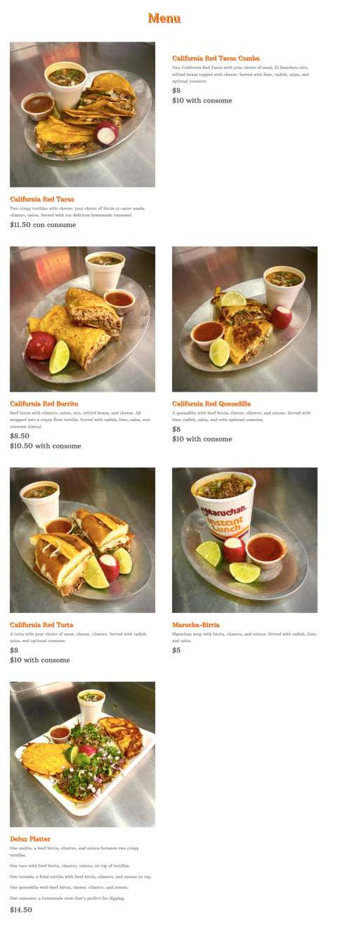 California Red Tacos menu in Tulsa, Oklahoma, USA