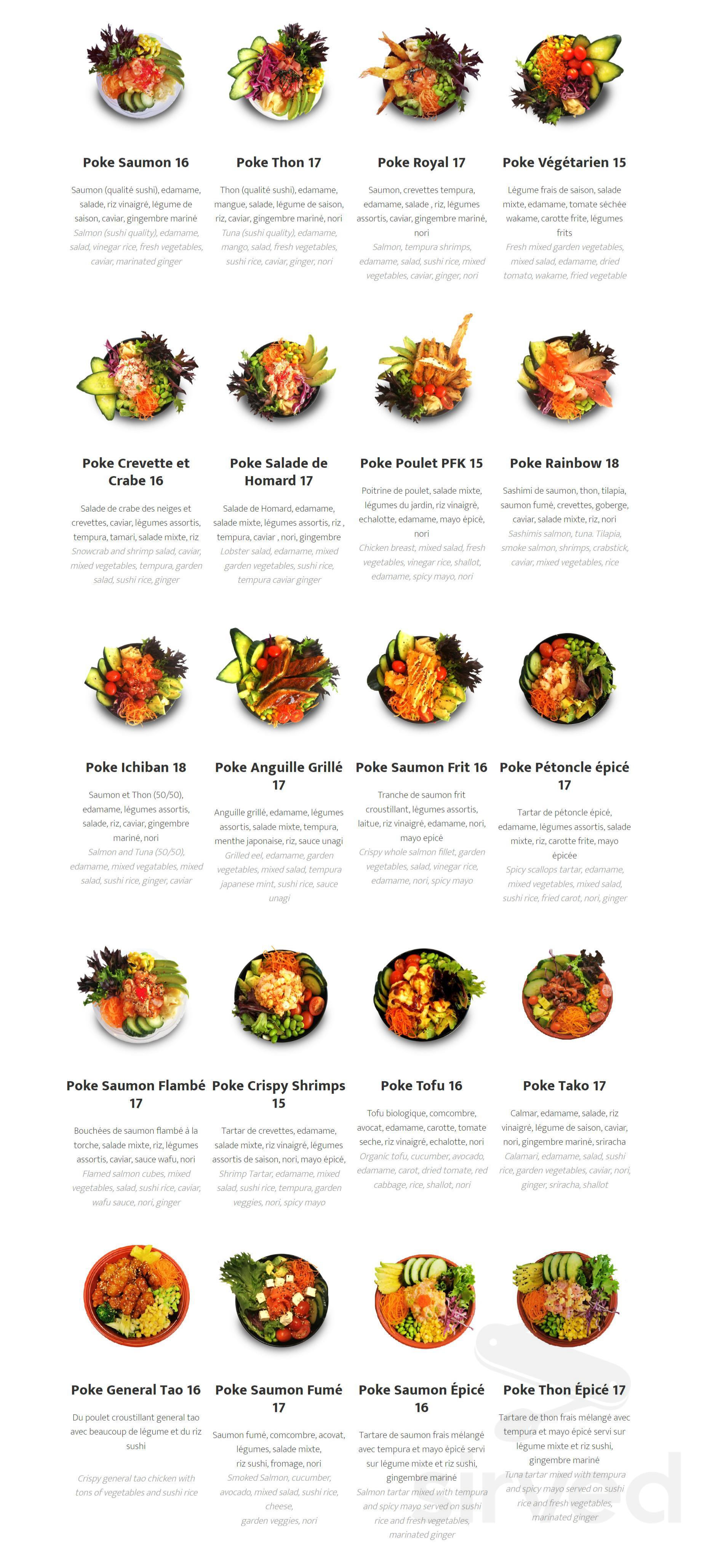 Poke Express menu in Montréal, Quebec, Canada