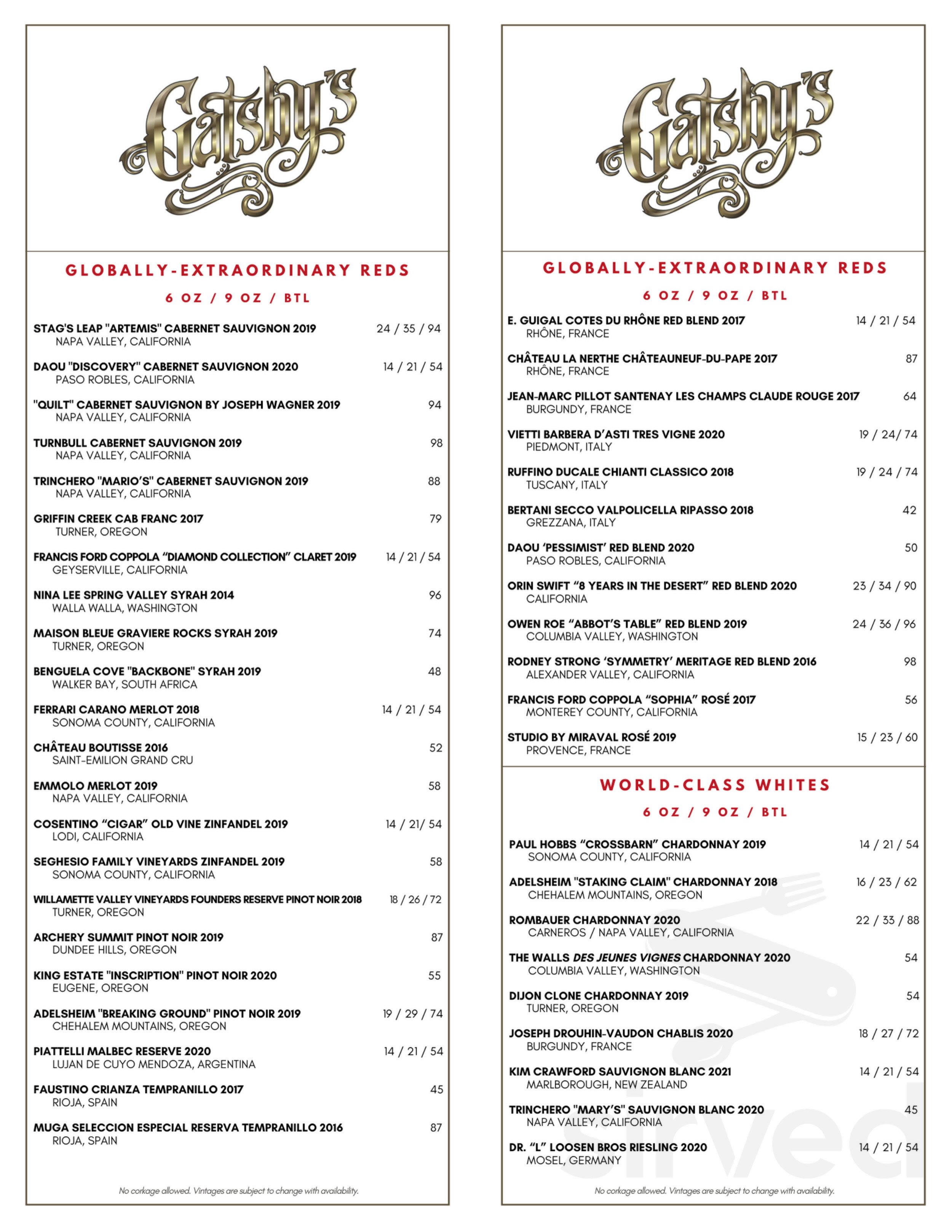Gatsby's Oceanside Speakeasy & Steakhouse menus in Cannon Beach, Oregon ...