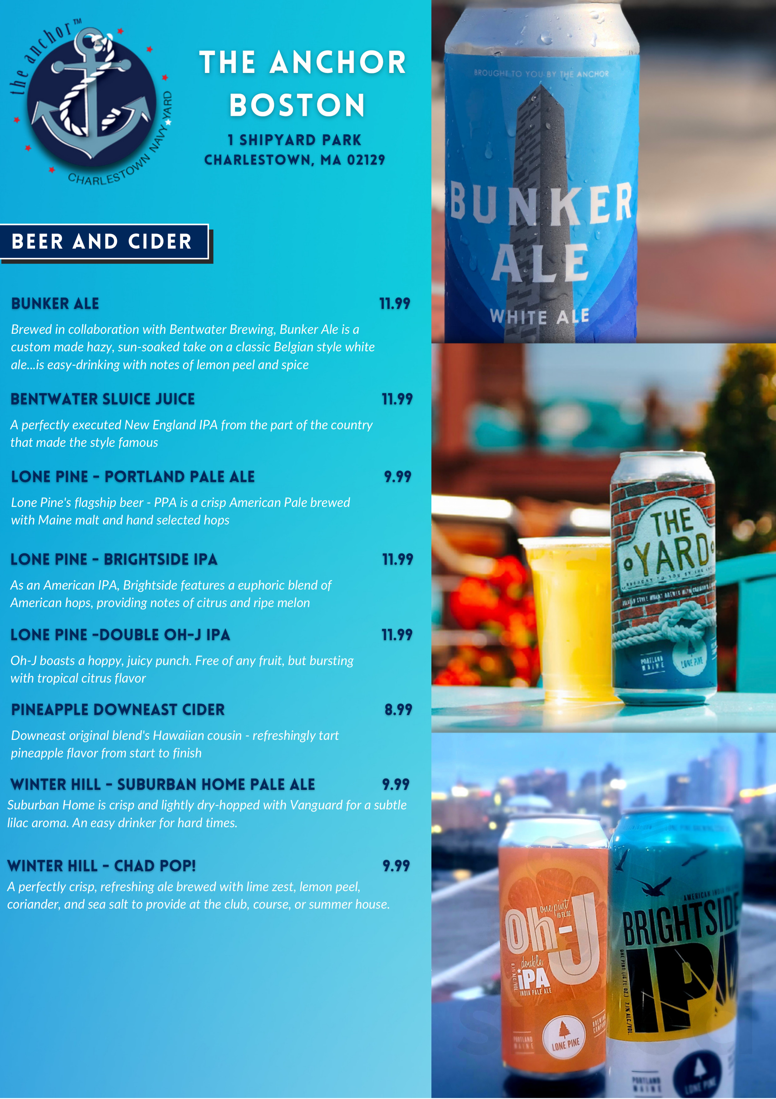 The Anchor menu in Charlestown, Massachusetts, USA