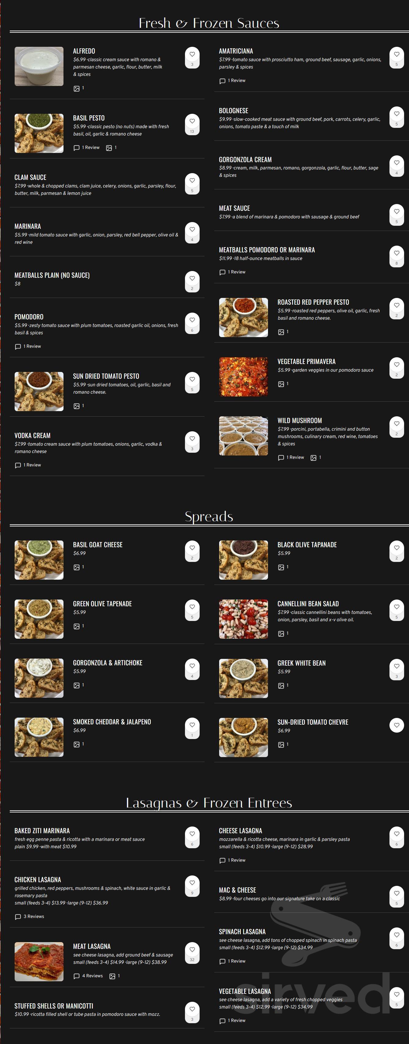 Pasta & Provisions menu in Charlotte, North Carolina, USA