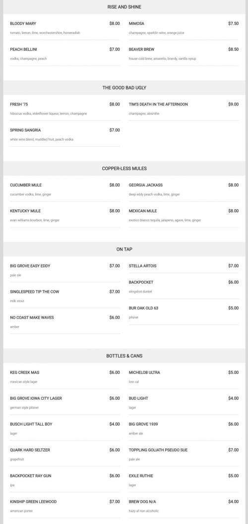 Motley School Tavern menu in Des Moines, Iowa, USA