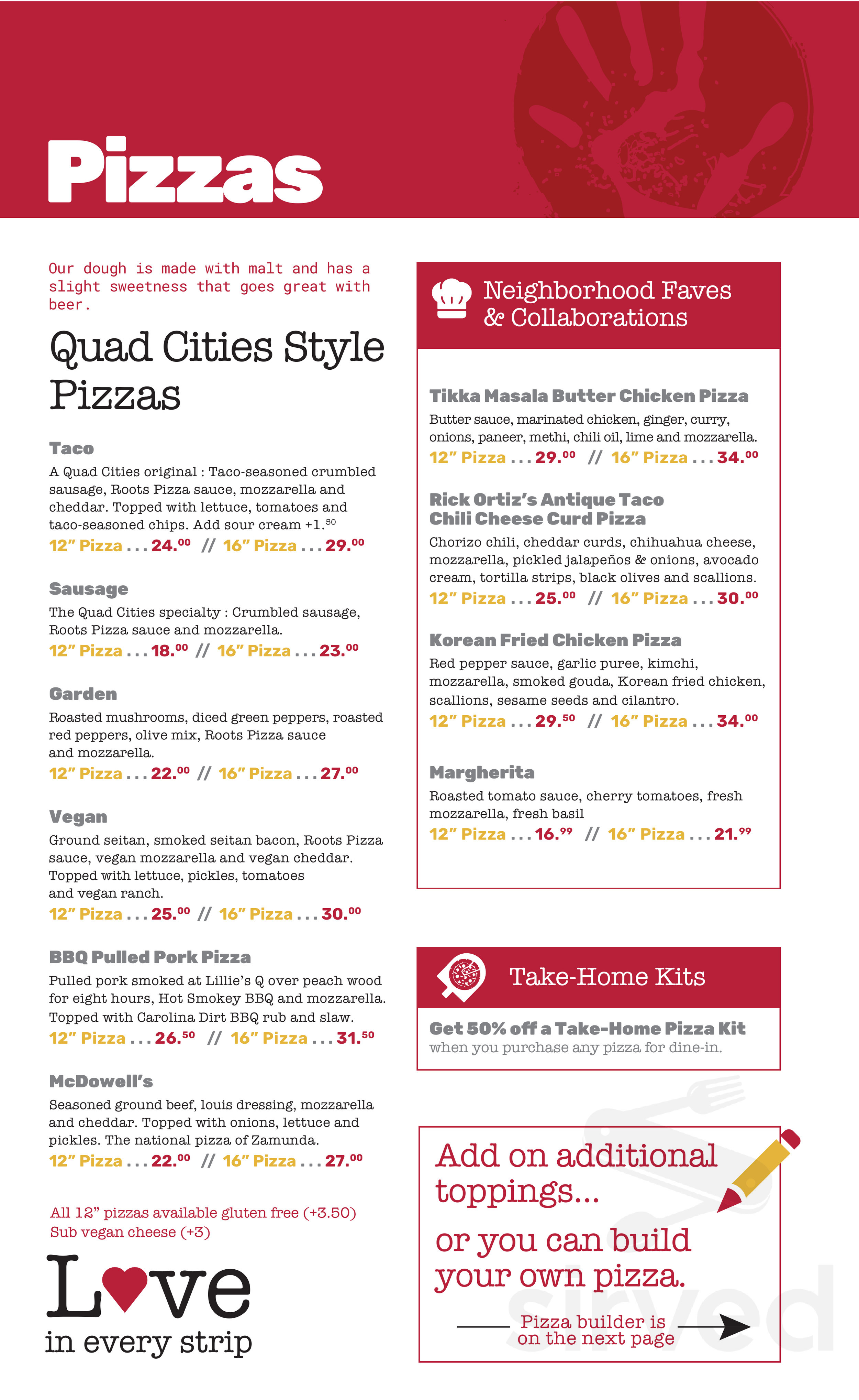 Menu - Chicago IL's Roots Handmade Pizza - South Loop | Sirved