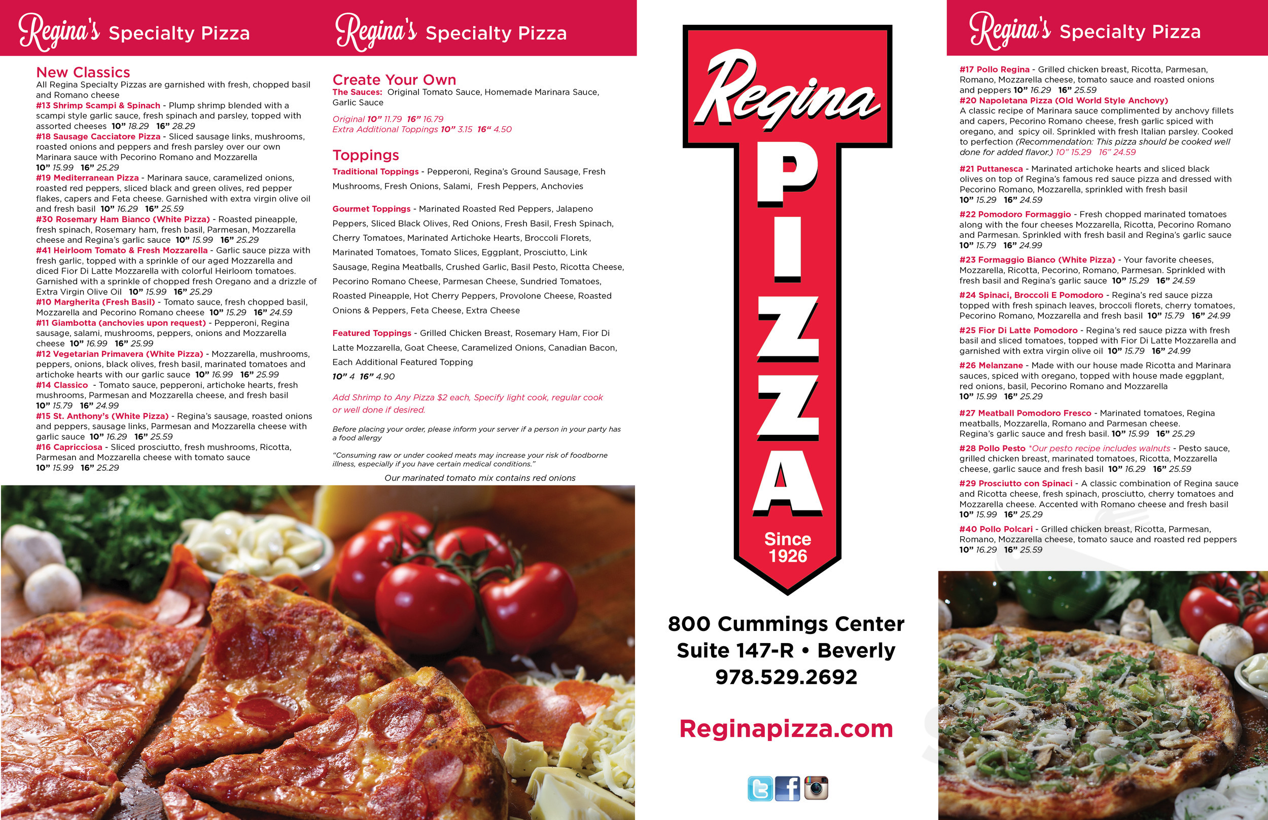 Regina Pizza menu in Beverly, Massachusetts, USA