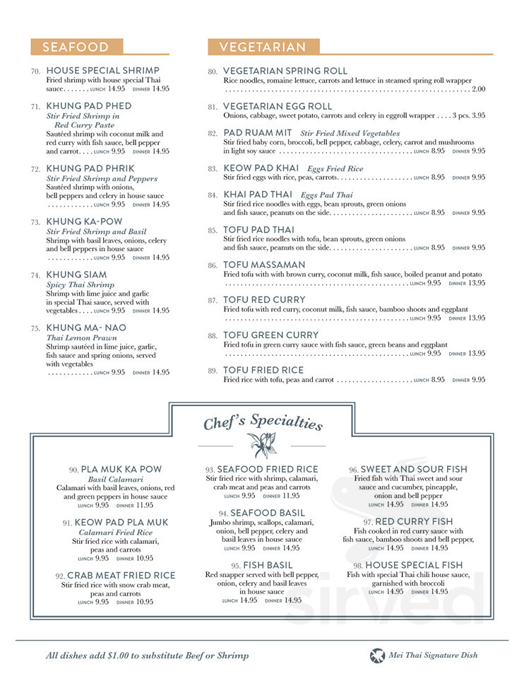 Mei Thai Restaurant & Sushi Bar menu in Charleston, South Carolina, USA