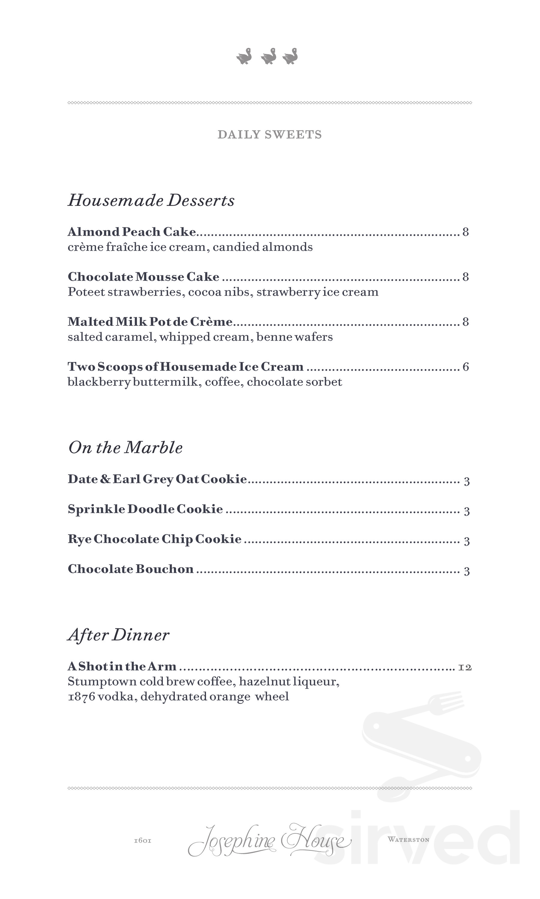 Josephine House menu in Austin, Texas, USA
