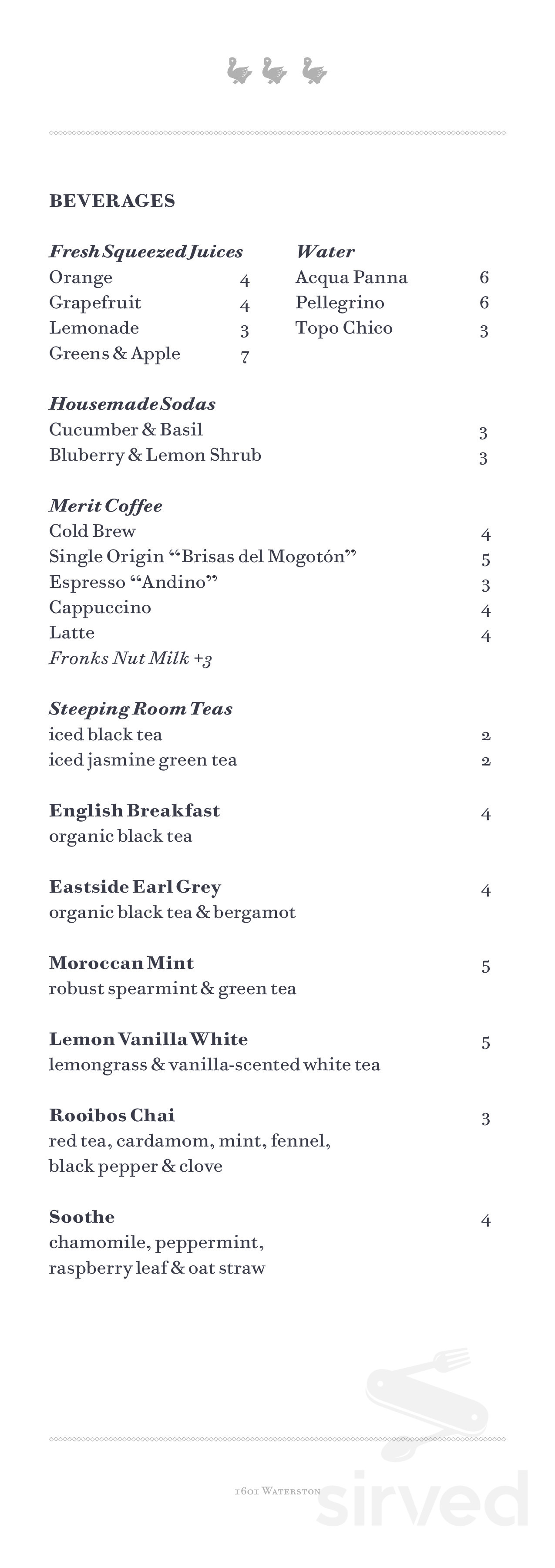 Josephine House menu in Austin, Texas, USA