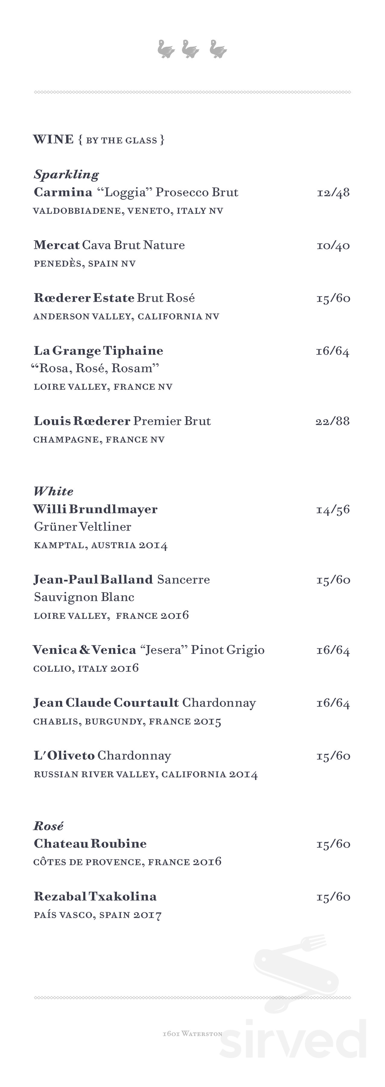 Josephine House menu in Austin, Texas, USA