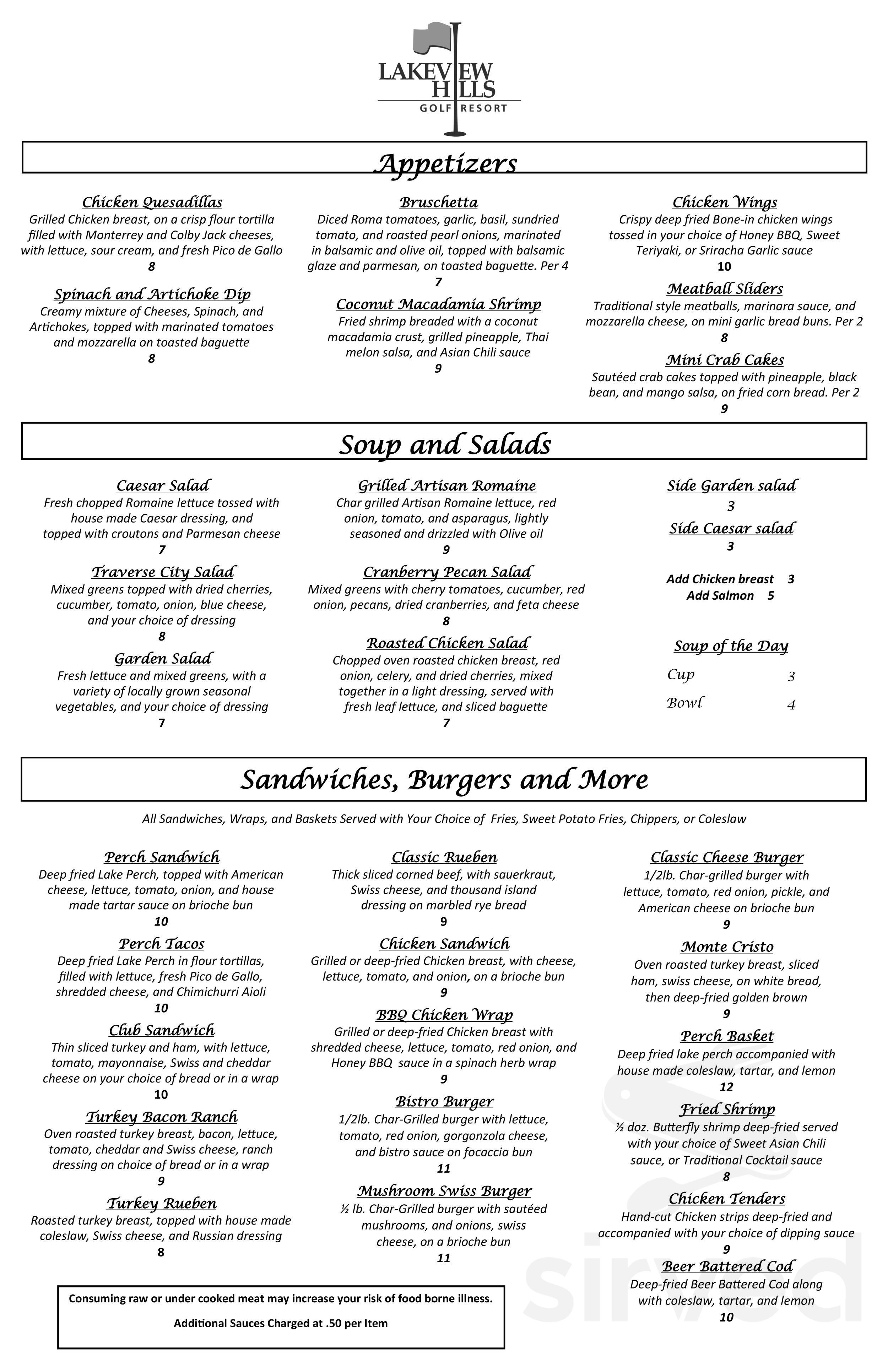 Lakeview Hills Golf Resort menus in Lexington, Michigan, United States
