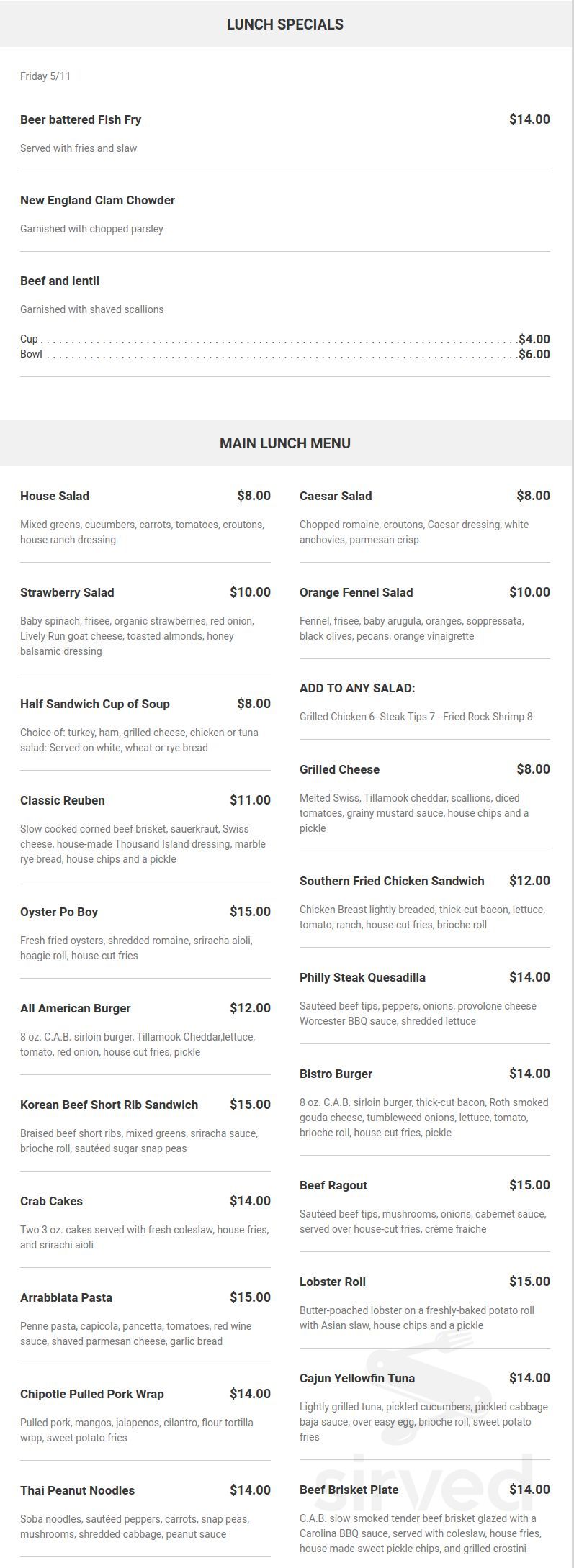 Warfield's Restaurant, Lounge & Bakery menu in Clifton Springs, New ...