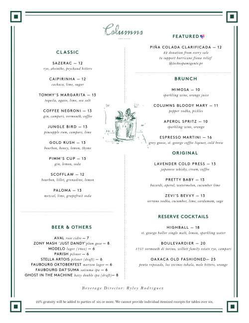 Columns menu in New Orleans, Louisiana, USA